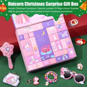 Asoulin Girls Advent Calendar 2023 -Unicorn Gift for Girl 24 Days Surprise Gift Box Funny Christmas Countdown Calendar for Teen Girl Kid Xmas Gift Basket with Hair Accessories Jewelry Sunglasses Purse