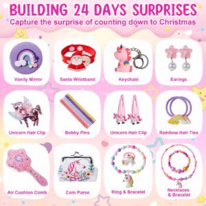 Asoulin Girls Advent Calendar 2023 -Unicorn Gift for Girl 24 Days Surprise Gift Box Funny Christmas Countdown Calendar for Teen Girl Kid Xmas Gift Basket with Hair Accessories Jewelry Sunglasses Purse