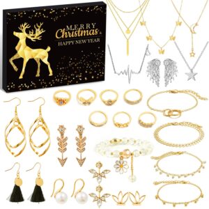 jewelry advent calendar 2023 for adult women teen girls, 24 day christmas countdown calendar with gold earrings, necklaces, bracelets, and rings, xmas surprise gift for wife daughter girlfriend