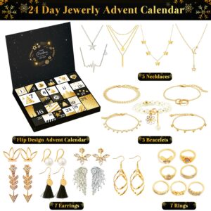 Jewelry Advent Calendar 2023 for Adult Women Teen Girls, 24 Day Christmas Countdown Calendar with Gold Earrings, Necklaces, Bracelets, and Rings, Xmas Surprise Gift for Wife Daughter Girlfriend