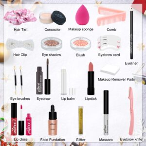 PHOEBE Makeup Advent Calendar Christmas Gifts Teenage Girls All-in-one Makeup Kit Surprise Gift Christmas Countdown Calendar Gifts Include Lip Gloss, Foundation, Concealer, Mascara, Eyebrow Pencil