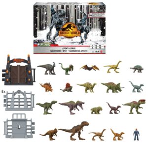 mattel jurassic world dominion 2023 holiday advent calendar, 24-day countdown, daily surprise of mini dinos, humans & gate pieces