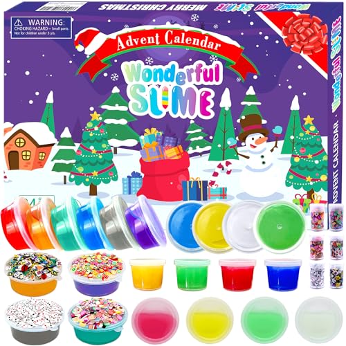 PANSHAN Fidget Advent Calendar 2023 Crystal Slime Christmas Countdown Calendar Toys Holiday Set 24 Days Xmas Surprise Gift Toys for Kids Girls Boys Ages 3 4 5 6 7 8 9+