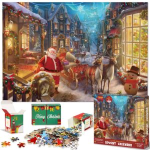 jigsaw puzzle advent calendar 2024 for kids and adults- 1008 pieces puzzle 24 days christmas countdown calendar - family game christmas gifts for kids adults - polar christmas eve(27.56 x 19.68 inch)