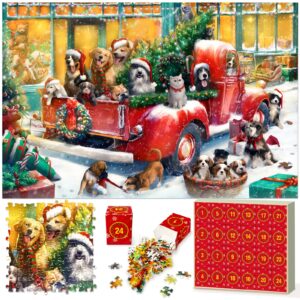 advent calendar 2024, christmas puzzle for kids and adults, 24 days countdown calendars for boys girls, 1008 pieces christmas puzzle in 24 boxes, dog's christmas(27.56 x 19.68 inch)