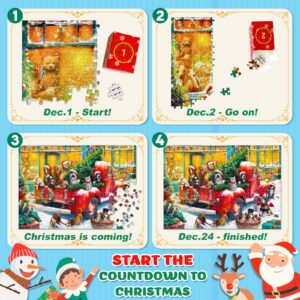 Advent Calendar 2024, Christmas Puzzle for Kids and Adults, 24 Days Countdown Calendars for Boys Girls, 1008 Pieces Christmas Puzzle in 24 Boxes, Dog's Christmas(27.56 x 19.68 Inch)