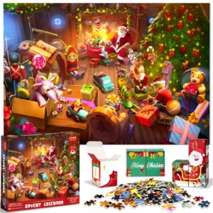 jigsaw puzzle advent calendar 2024 for kids and adults - 1008 pieces puzzle 24 days christmas countdown calendar - family game christmas gifts for kids adults - christmas toy house(27.56 x 19.68 inch)