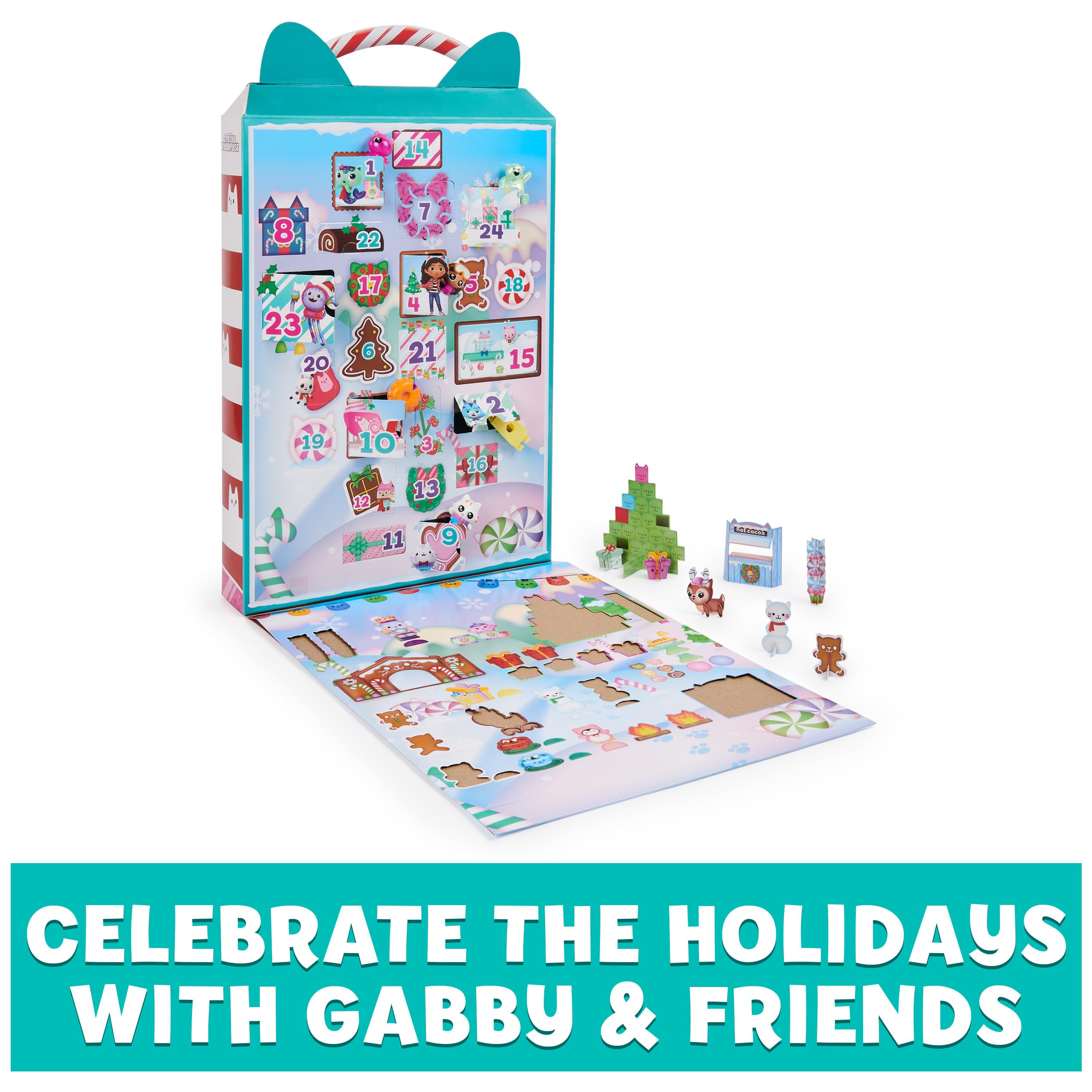 Gabby’s Dollhouse, Advent Calendar 2023, 24 Surprise Toys with Figures, Stickers & Dollhouse Accessories, Kids Toys for Girls & Boys Ages 3+