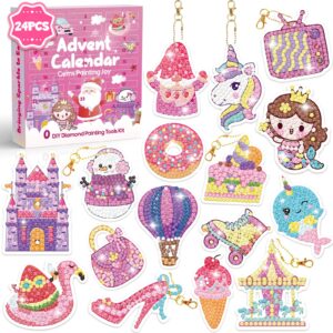 diy diamond painting keychain advent calendar for girls ages 4-12, christmas craft gifts