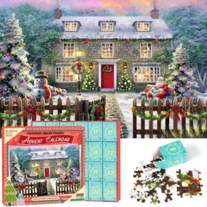 wowok advent calendar 2024 christmas jigsaw puzzles- the christmas cottage holiday puzzles for adults kids, 24 parts 1008 pieces jigsaw puzzles gift for countdown to christmas