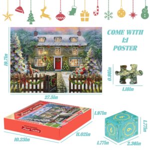 Wowok Advent Calendar 2024 Christmas Jigsaw Puzzles- The Christmas Cottage Holiday Puzzles for Adults Kids, 24 Parts 1008 Pieces Jigsaw Puzzles Gift for Countdown to Christmas