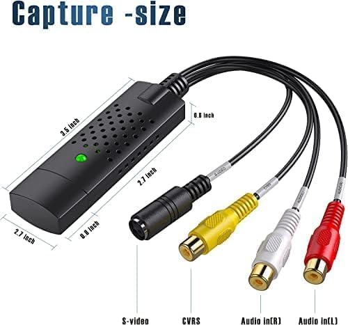 Capture Card, USB Video Capture Card Device, Audio Video Converter Grabber for RCA to USB-Convert VHS Mini DV VCR Hi8 DVD to Digital, for PC TV Tape Player Camcorder, MAC Windows Vista Compatible