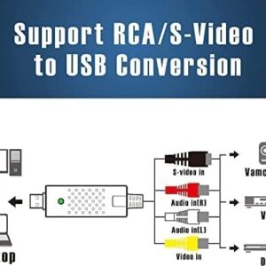 Capture Card, USB Video Capture Card Device, Audio Video Converter Grabber for RCA to USB-Convert VHS Mini DV VCR Hi8 DVD to Digital, for PC TV Tape Player Camcorder, MAC Windows Vista Compatible