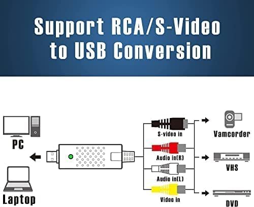 Capture Card, USB Video Capture Card Device, Audio Video Converter Grabber for RCA to USB-Convert VHS Mini DV VCR Hi8 DVD to Digital, for PC TV Tape Player Camcorder, MAC Windows Vista Compatible