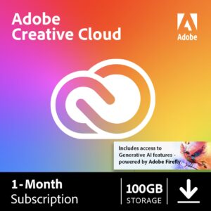 adobe creative cloud | entire collection of adobe creative tools plus 100gb storage | 1-month subscription with auto-renewal, pc/mac