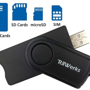 Dreamscreens USB SIM Card Reader Multi-Media SD TF MMC with Micro and Nano SIM Adapters and SIM Editing and Text Recovery Software