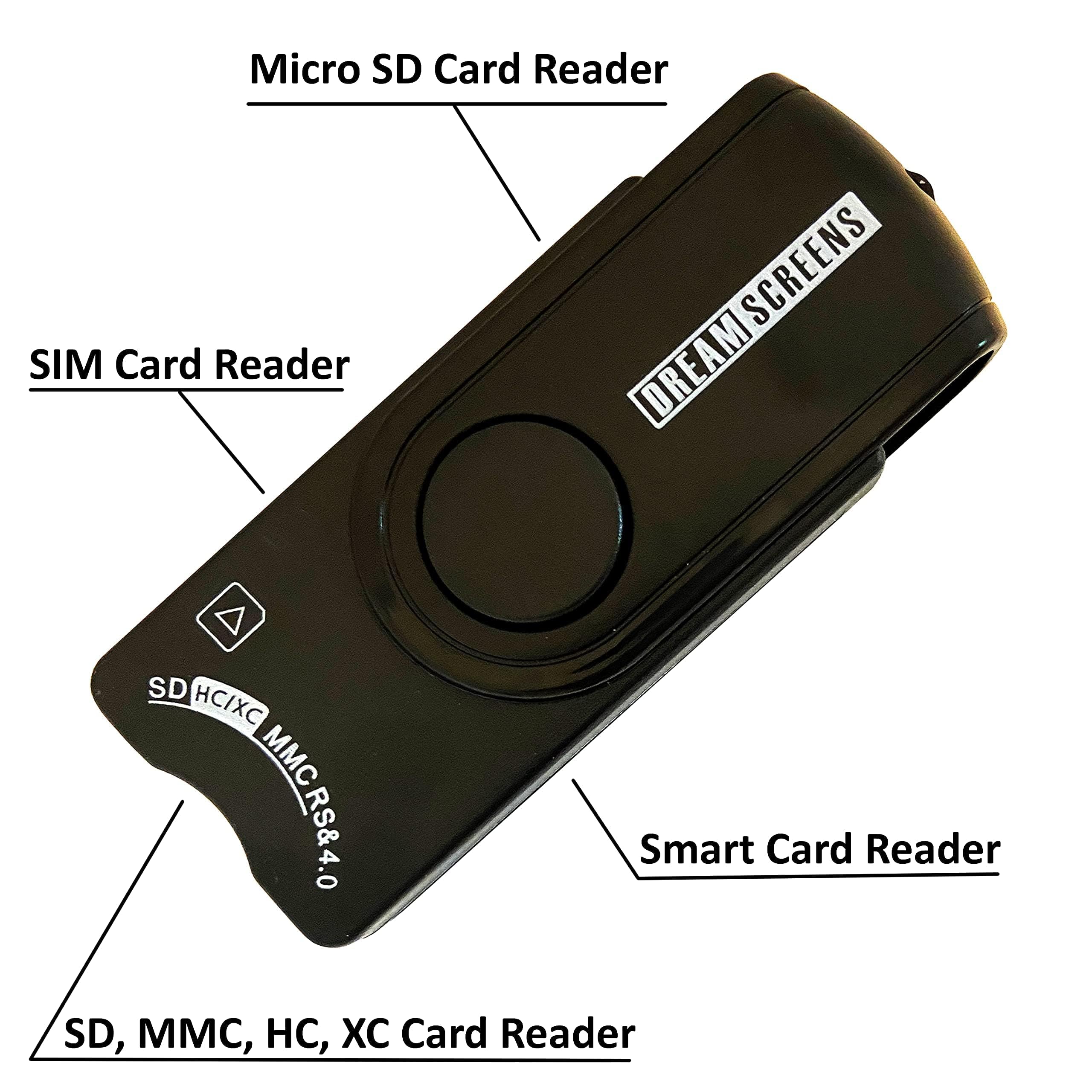 Dreamscreens USB SIM Card Reader Multi-Media SD TF MMC with Micro and Nano SIM Adapters and SIM Editing and Text Recovery Software