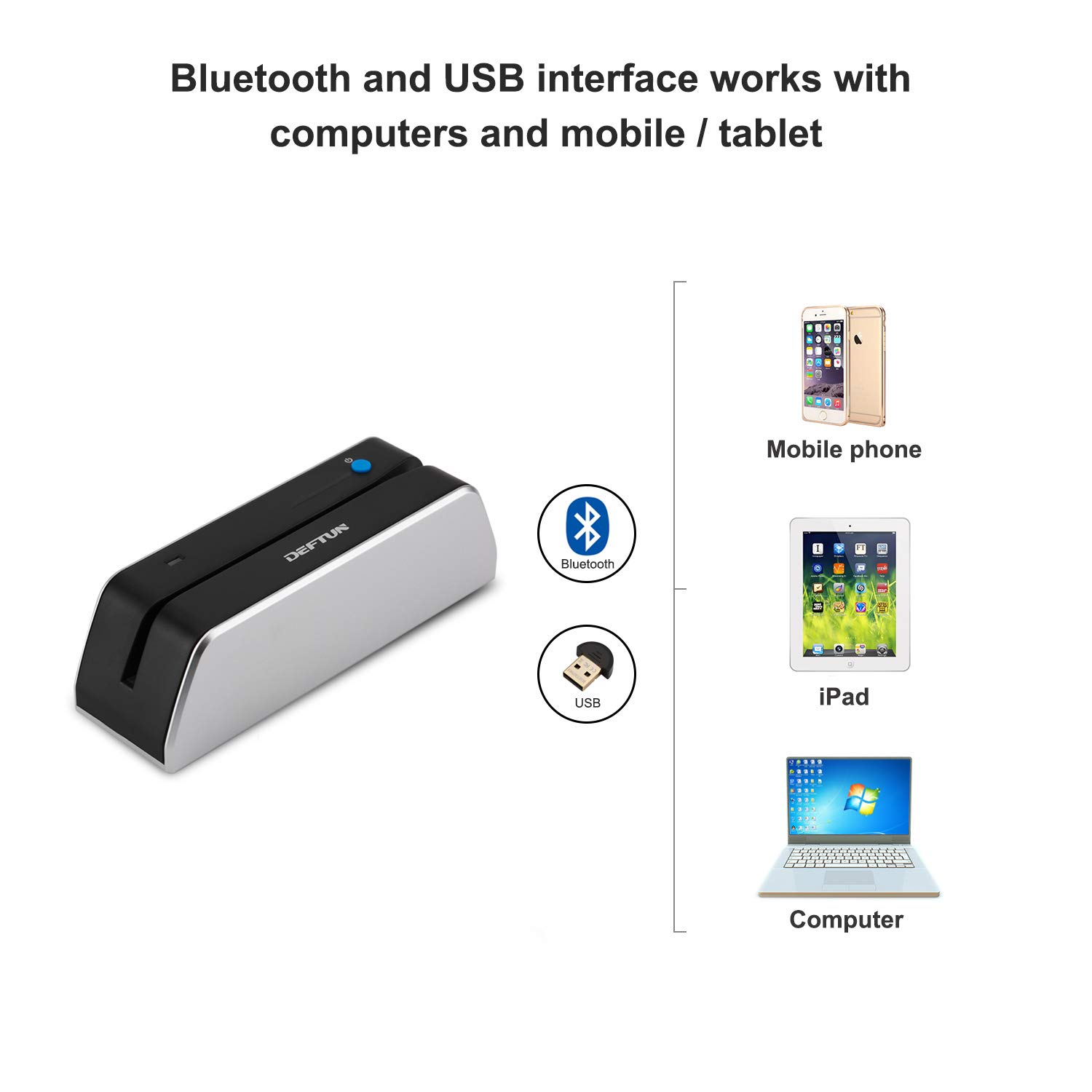 Deftun Bluetooth MSR-X6(BT) MSRX6BT Magnetic Stripe Card Reader Writer Encoder Mini Portable