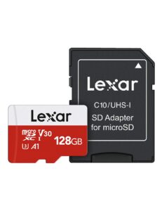 lexar e-series 128gb micro sd card, microsdxc uhs-i flash memory card with adapter, 100mb/s, c10, u3, a1, v30, full hd, 4k uhd, high speed tf card