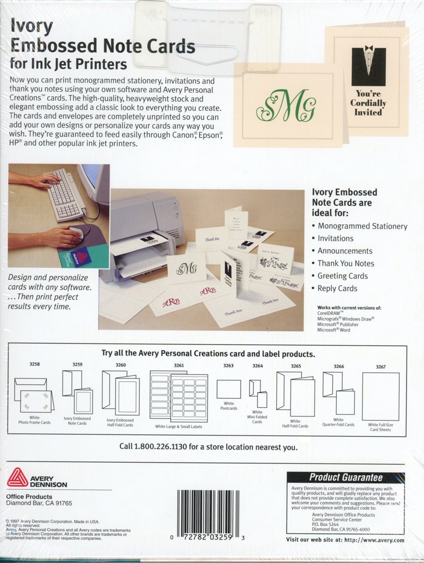 AVERY Avery 3259 Ivory Embossed Note Cards for Ink Jet Printers