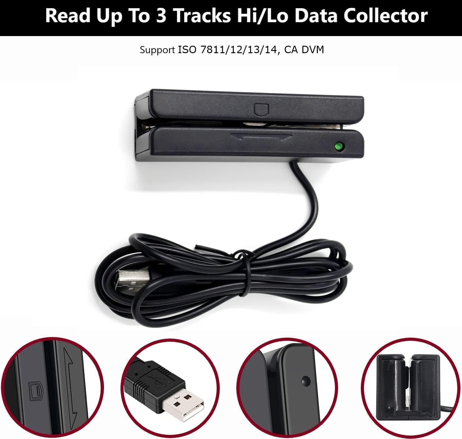 USB Magnetic Stripe Card Reader 3-Track POS Credit Card Reader Swiper Magstripe Swipe Card Reader