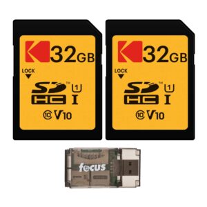 kodak 32gb class 10 uhs-i sdhc memory card (2-pack) bundle with focus usb card reader (3 items)