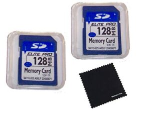 elite memory 2 pack 128mb memory cards compatible with 128 mb sd cards, 2 pack memory cards and cases w/built to last! microfiber cloth, compatible with all sd devices