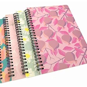 4 Pack A5 Spiral Notebook Journal,Wirebound Ruled Sketch Book Notepad Diary Memo Planner, A5 Size (8.3X5.7") & 80 Sheets (Leaf & Flower)