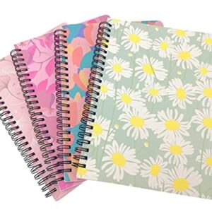 4 Pack A5 Spiral Notebook Journal,Wirebound Ruled Sketch Book Notepad Diary Memo Planner, A5 Size (8.3X5.7") & 80 Sheets (Leaf & Flower)