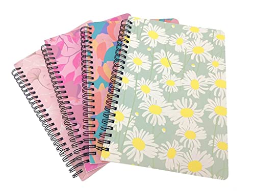 4 Pack A5 Spiral Notebook Journal,Wirebound Ruled Sketch Book Notepad Diary Memo Planner, A5 Size (8.3X5.7") & 80 Sheets (Leaf & Flower)