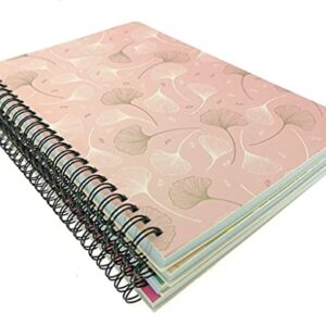 4 Pack A5 Spiral Notebook Journal,Wirebound Ruled Sketch Book Notepad Diary Memo Planner, A5 Size (8.3X5.7") & 80 Sheets (Leaf & Flower)