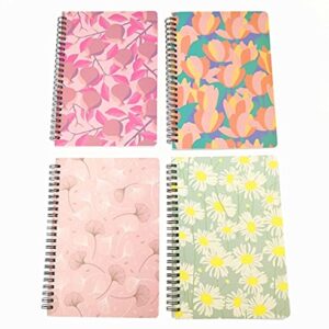 4 Pack A5 Spiral Notebook Journal,Wirebound Ruled Sketch Book Notepad Diary Memo Planner, A5 Size (8.3X5.7") & 80 Sheets (Leaf & Flower)