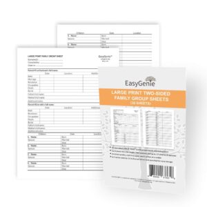 large print two-sided family group sheets for ancestry (30 sheets) by easygenie | archival-quality genealogy forms