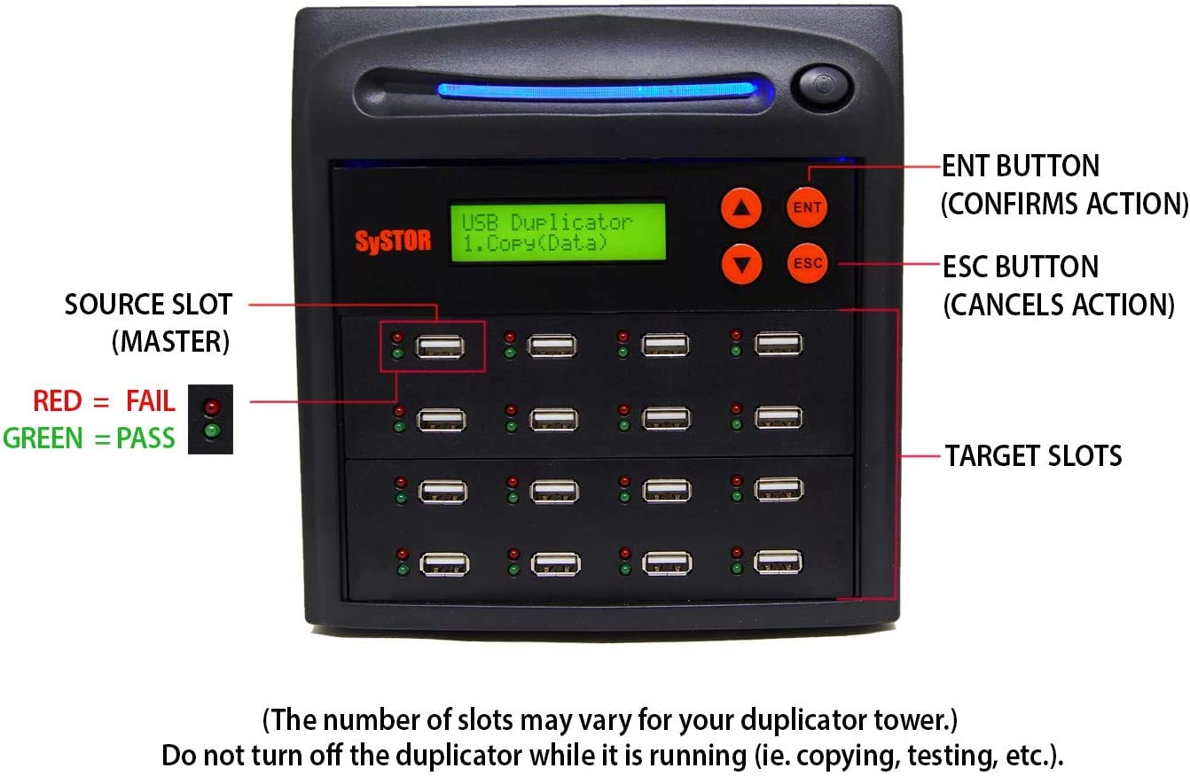 Systor 1 to 15 USB Duplicator & Sanitizer 2GB/Min - Standalone Multiple Flash Memory Copier & Storage Drive Eraser, Copy Speeds Up to 33MB/Sec (SYS-USBD-15)