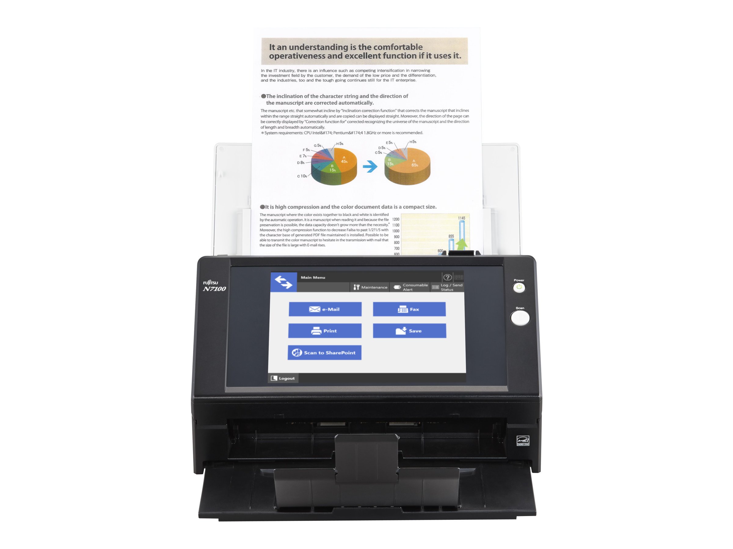 Fujitsu Network Scanner N7100 - Document scanner - Dual CIS - Duplex - 8.5 in x 14 in - 600 dpi x 600 dpi - up to 25 ppm (mono) / up to 25 ppm (color) - ADF (50 sheets) - up to 2000 scans per day -