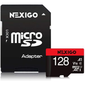 nexigo 128gb micro sd card with adapter, ultra microsdxc uhs-i memory card, v10, a1, up to 100mb/s, full hd, high-speed flash tf card for nintendo-switch smartphone tablet pc drone camera