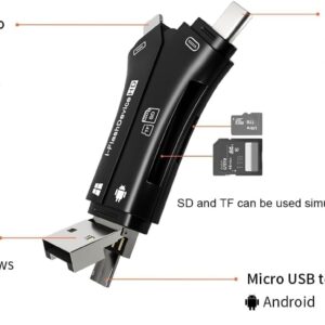 [MFi Certified] 4in1 SD Card Reader for iPhone That Reads Both SD TF Memory simultaneously,for Trail Camera/Hunting Game Camera Viewer Plays Video Photo on All Latest Apple iOS