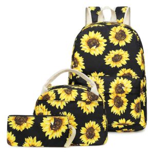 pawsky travel laptop backpack for women teen girls school backpack college bookbag casual daypacks with lunch box and pencil case, sunflower