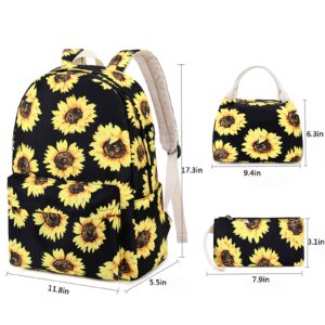 Pawsky Travel Laptop Backpack for Women Teen Girls School Backpack College Bookbag Casual Daypacks with Lunch Box and Pencil Case, Sunflower