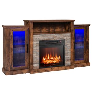 goflame fireplace tv stand with led lights for tv up to 65”, entertainment center with 18” electric fireplace, remote & app control, tv console with adjustable glass shelves (brown)