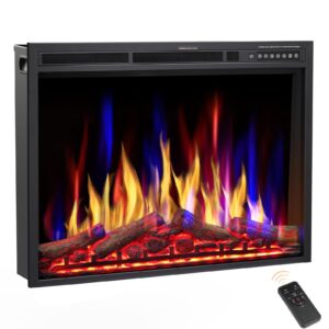 joy pebble 34 inch electric fireplace insert,750w/1500w recessed electric fireplace heater,adjustable 5 flame color & 5 burning logs color,electric fireplace with remote control&overheat protection