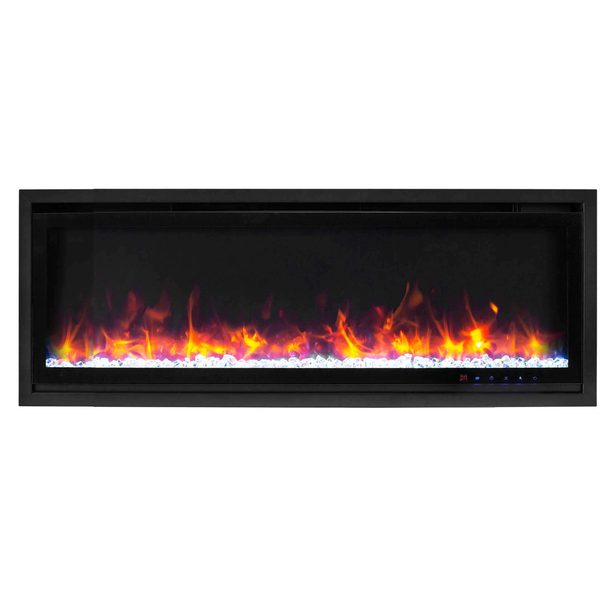 Kennedy II 42 Inch WiFi-Enabled Electric Fireplace, Wall Mount and Insert, Slim Modern Electric Fireplace Insert, Multicolor Realistic Flame, Touch Screen, Remote Control, Logs and Crystals, Black