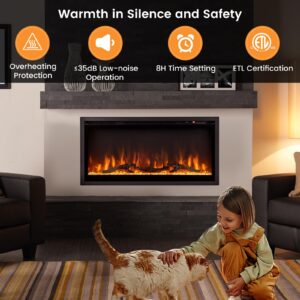 Tangkula 36 Inches Electric Fireplace in-Wall Recessed, Wall Mounted and Freestanding, 750W/1500W Linear Fireplace Heater with Remote Control, Adjustable Flame Color & Brightness (36 Inches)