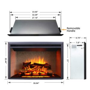 RICHFLAME 33 Inches, 21 Inches High, Edward Electric Fireplace Insert with Weathered Concrete Interior, Fire Crackling Sound, Remote Control, 750/1500W, Black