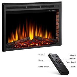 Joy Pebble 39 Inch Electric Fireplace Insert,750W/1500W Recessed Electric Fireplace Heater,Adjustable 5 Flame Color & 5 Burning logs Color,Electric Fireplace with Remote Control&Overheat Protection