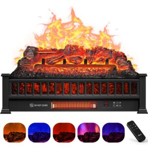 alpaca electric fireplace logs 26-inch, remote controller fireplace insert log heater, adjustable flame colors, realistic fake firewood flame, overheat protection, timer, thermostat, 1500w black