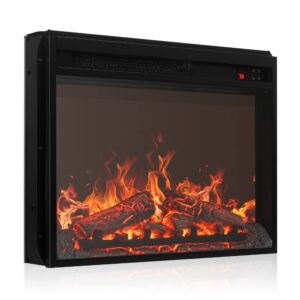 DELLA 23" Indoor Fireplace Heater, Electric Fireplace Insert, Recessed Fireplace Heater with Remote Control Adjustable Brightness, Timer, Automatic Temperature Control, Black