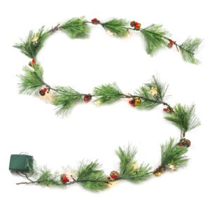 christmas garland with lights, pre-lit 6 feet natural christmas smokey pine garland, rustic, used to decorate rooms, fireplaces, chandeliers, stairs