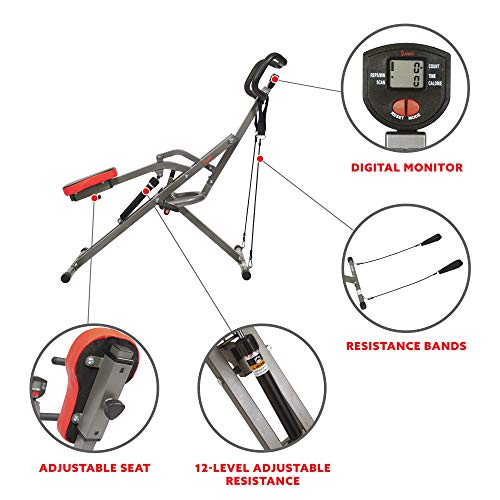 Sunny Health & Fitness Row-N-Ride PRO Squat Assist Trainer, 300 LB. Capacity, 12 Levels Resistance Rower, Easy Setup & Foldable, Exercise Equipment, Rower, Glute & Leg Trainer Machine - SF-A020052