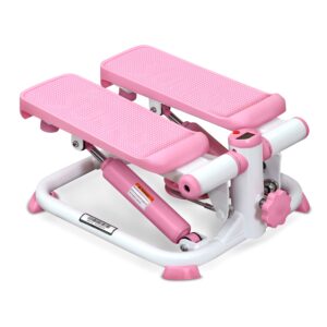 sunny health & fitness mini stepper for exercise low-impact stair step cardio equipment with resistance bands, digital monitor, up down pink - p2000